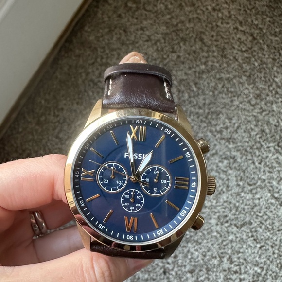 Fossil | Accessories | Mens Fossil Watch Blue Face Brown Strap | Poshmark